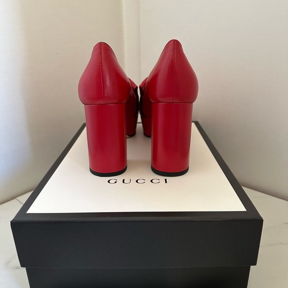 Gucci | Shoes | Authentic Gucci Leather Hibiscus Red Marmont Platform ...